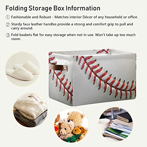 AUUXVA Sport Ball Baseball Storage Bins Basket,Special Baseball Print Collapsible Storage Cube Rectangle Storage Box with Handles for Shelf Closet Nursery Bedroom Home Office 2 Pack