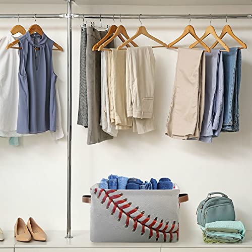 AUUXVA Sport Ball Baseball Storage Bins Basket,Special Baseball Print Collapsible Storage Cube Rectangle Storage Box with Handles for Shelf Closet Nursery Bedroom Home Office 2 Pack