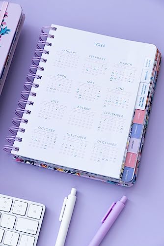 Vera Bradley Hardcover Daily Planner 2023-2024, Spiral Planner Dated August 2023 - December 2024, Medium Size Cute Planner, Weekly Planner with Monthly Calendar, Stickers, & Pockets, Cloud Vine Multi