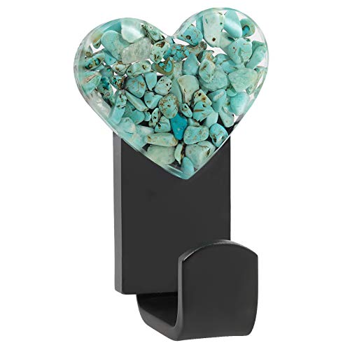 Rockcloud Pack of 2 Heart Decorative Crystal Chip Stones Wall Mounted Hooks for Coat Hat Hanging, Crystals Wall Hanger for Home Office Decoration, Howlite Turquoise