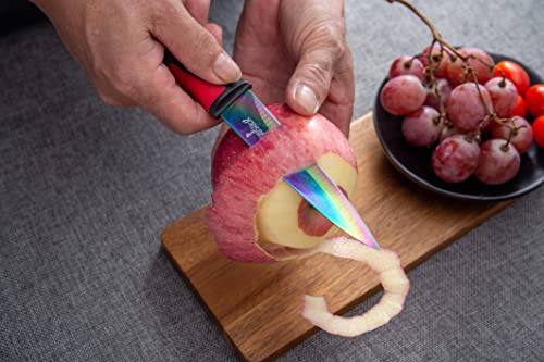 SiliSlick Stainless Steel Steak Knife Set - Titanium Coated Colorful Kitchen Knives with Straight Edge, Smooth & Sharp - Rainbow Iridescent Kitchen Gifts & Accessories