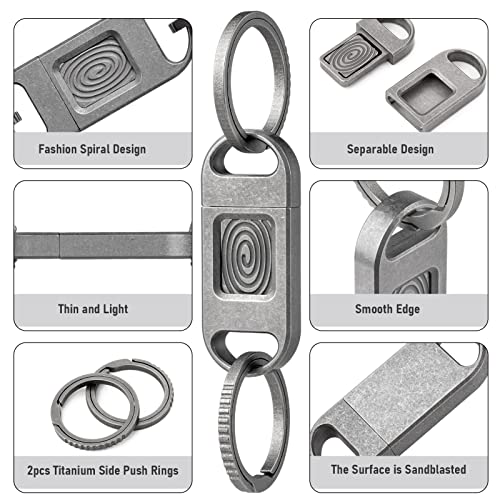 TISUR Quick Release Keychain,Titanium EDC Pull Apart Key Chain,Detachable Carabiner Keychain with 2pcs Titanium Key Rings