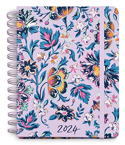 Vera Bradley Hardcover Daily Planner 2023-2024, Spiral Planner Dated August 2023 - December 2024, Medium Size Cute Planner, Weekly Planner with Monthly Calendar, Stickers, & Pockets, Cloud Vine Multi