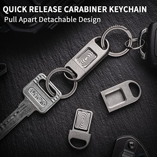 TISUR Quick Release Keychain,Titanium EDC Pull Apart Key Chain,Detachable Carabiner Keychain with 2pcs Titanium Key Rings
