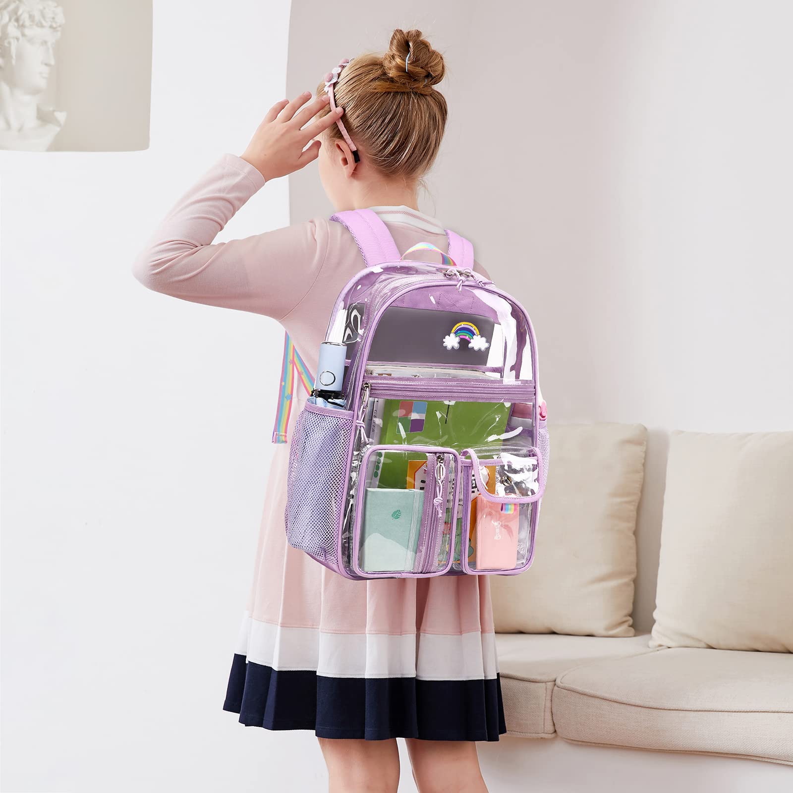 Lanola Clear Backpack, Heavy Duty Waterproof Transparent Bookbag PVC school Backpacks for Women Girls - Dark Blue