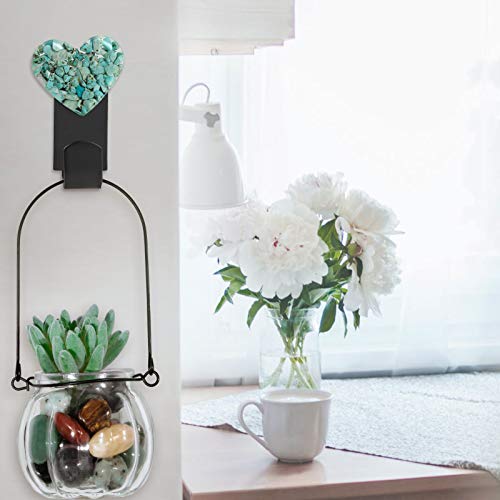 Rockcloud Pack of 2 Heart Decorative Crystal Chip Stones Wall Mounted Hooks for Coat Hat Hanging, Crystals Wall Hanger for Home Office Decoration, Howlite Turquoise