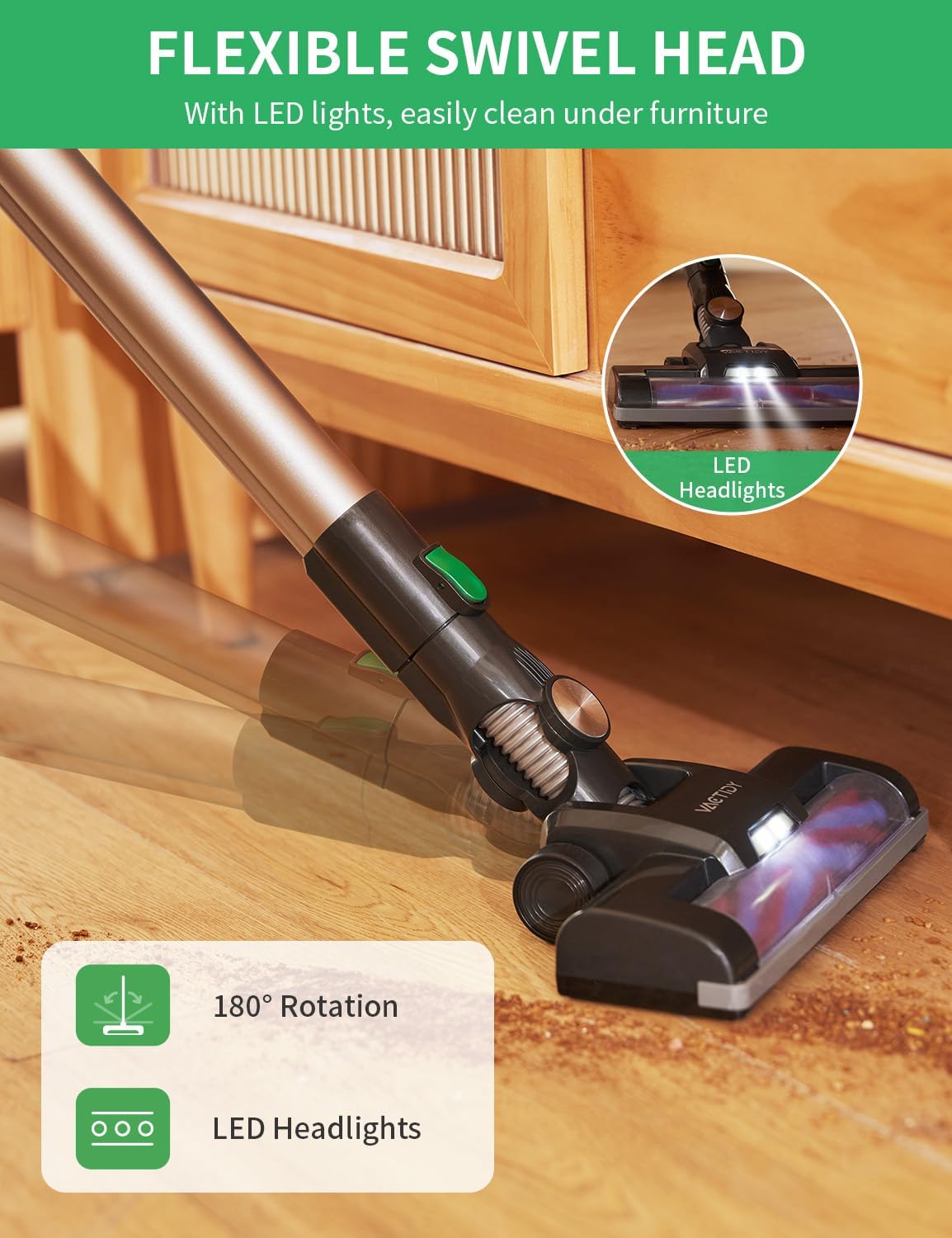 Vactidy Cordless Vacuum Cleaner, 20000Pa Powerful Suction, Rechargeable Battery, 6-in-1 Lightweight Stick Vacuum, Up to 35 Mins Runtime, for Hard Floor Carpet Pet Car Cleaning
