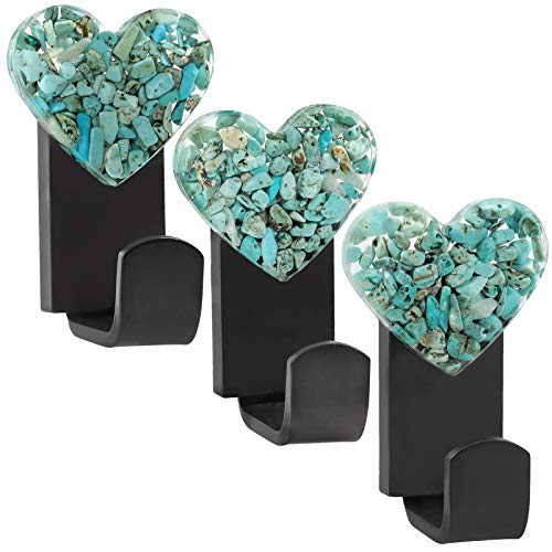 Rockcloud Pack of 2 Heart Decorative Crystal Chip Stones Wall Mounted Hooks for Coat Hat Hanging, Crystals Wall Hanger for Home Office Decoration, Howlite Turquoise