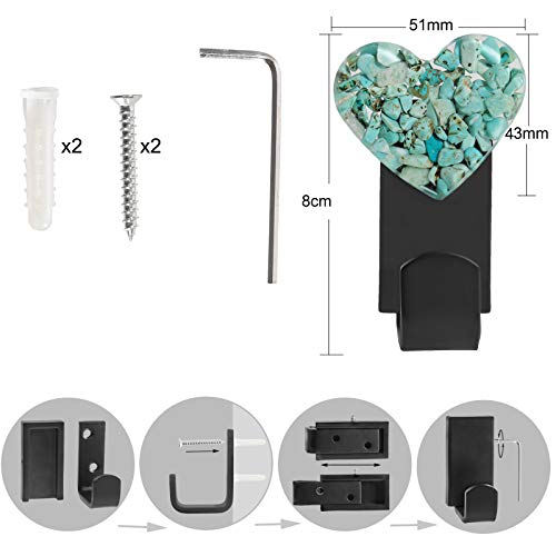Rockcloud Pack of 2 Heart Decorative Crystal Chip Stones Wall Mounted Hooks for Coat Hat Hanging, Crystals Wall Hanger for Home Office Decoration, Howlite Turquoise