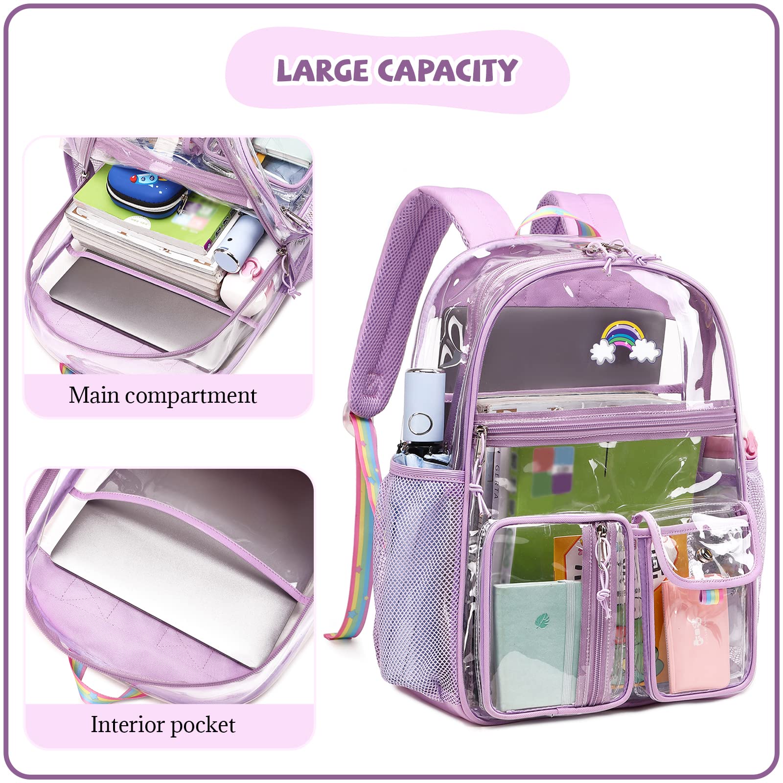 Lanola Clear Backpack, Heavy Duty Waterproof Transparent Bookbag PVC school Backpacks for Women Girls - Dark Blue