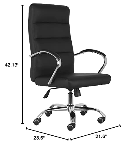 Comfty Padded Armrests and Chrome Base Fixed Back Leather Office Chair, 42.13β-45.28β, Black