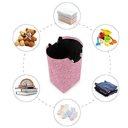 xigua Pink Glitter Texture Laundry Basket Large Laundry Hamper Foldable Dirty Clothes Toys Organizer Bag with Handles for Bathroom,Bedroom,College Dorm,Kids Room