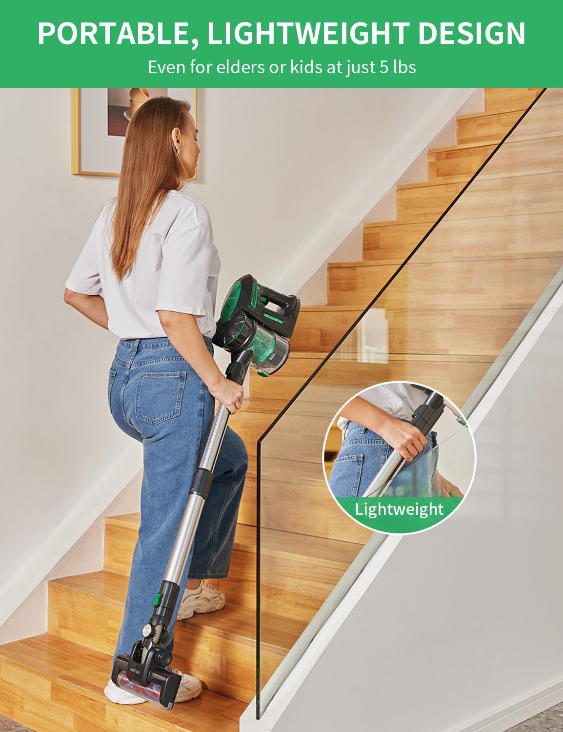Vactidy Cordless Vacuum Cleaner, 20000Pa Powerful Suction, Rechargeable Battery, 6-in-1 Lightweight Stick Vacuum, Up to 35 Mins Runtime, for Hard Floor Carpet Pet Car Cleaning