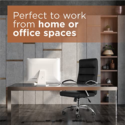 Comfty Padded Armrests and Chrome Base Fixed Back Leather Office Chair, 42.13β-45.28β, Black