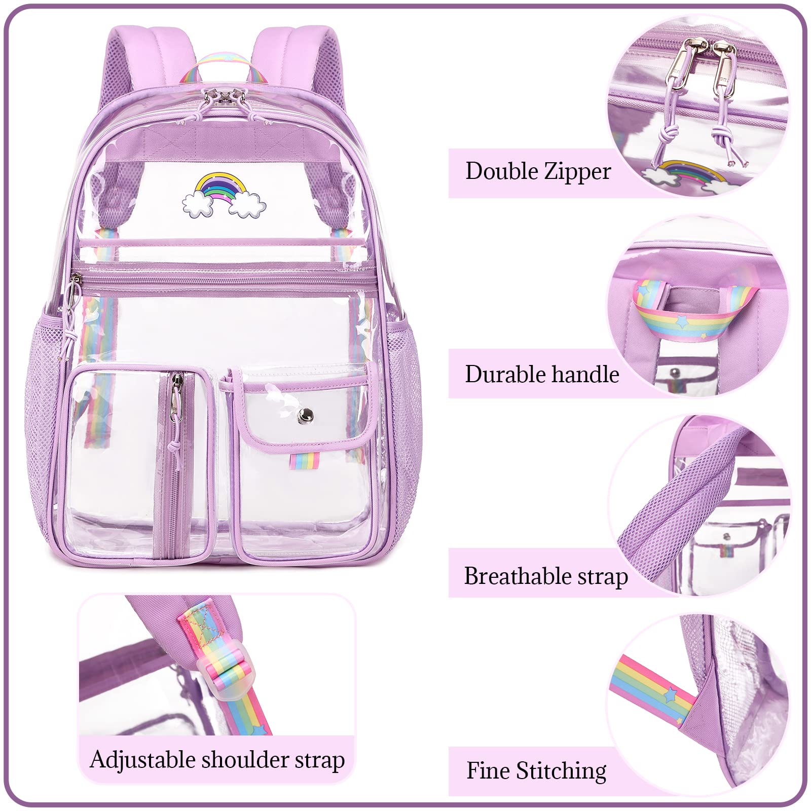 Lanola Clear Backpack, Heavy Duty Waterproof Transparent Bookbag PVC school Backpacks for Women Girls - Dark Blue