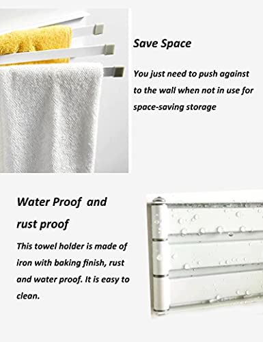 MAOERFUL 3 Swing Arms Towel Holder Wall Mount Towel Rack Dish Rag Dishcloths Washcloth Storage Organizer Hanger Swivel Hand Towel Bar for Sink Door Cabinet in Kitchen Bathroom (White)