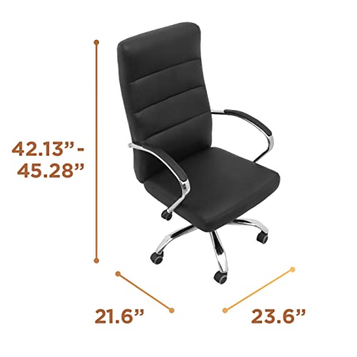 Comfty Padded Armrests and Chrome Base Fixed Back Leather Office Chair, 42.13β-45.28β, Black