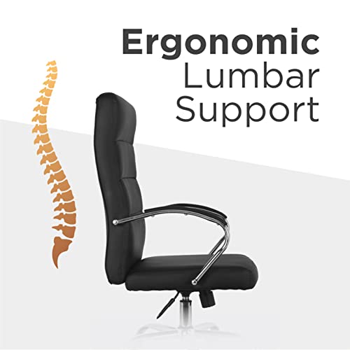 Comfty Padded Armrests and Chrome Base Fixed Back Leather Office Chair, 42.13β-45.28β, Black