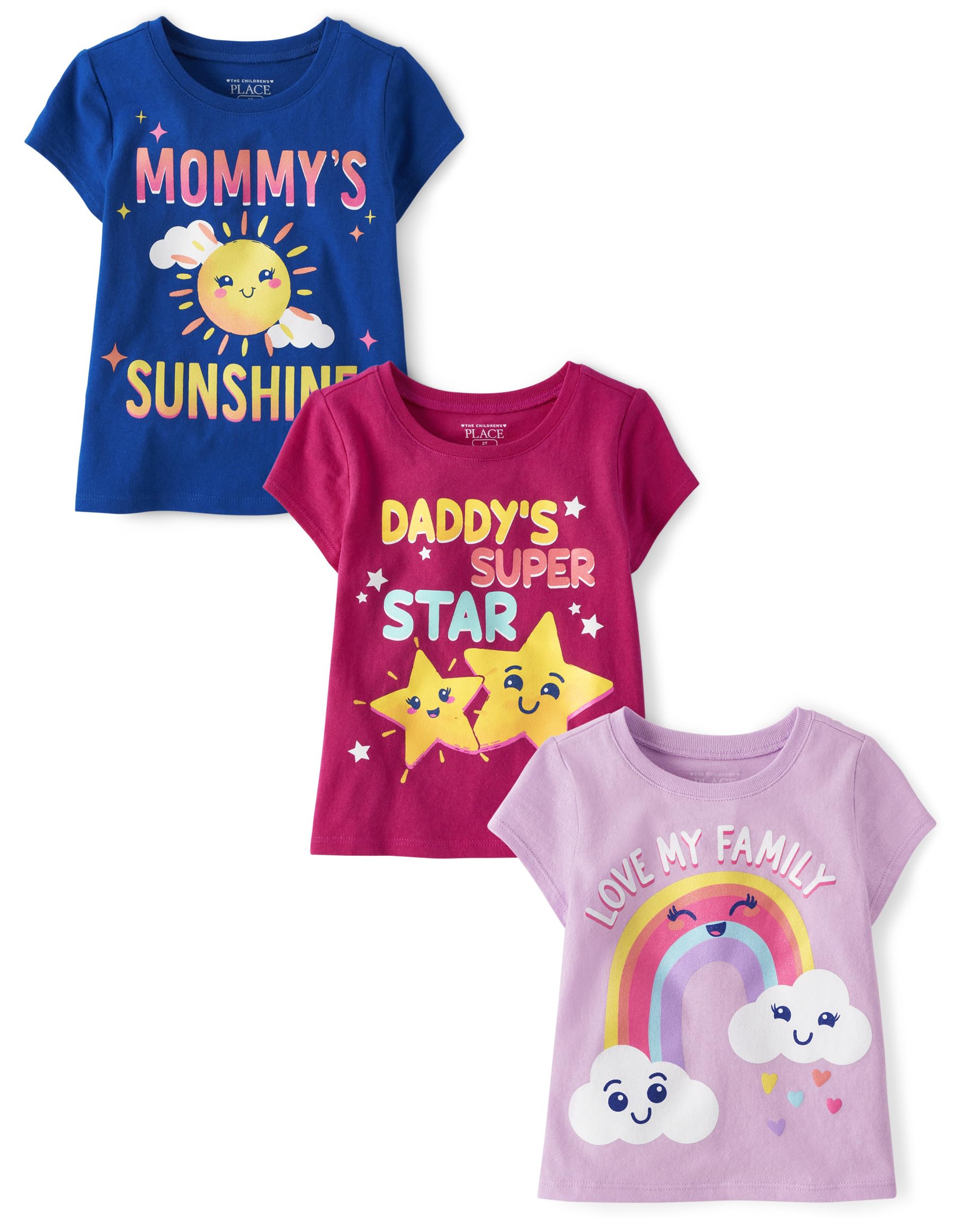 The Children's Place Baby-Girls And Toddler Girls Short Sleeve Graphic T-shirt 3-pack Rainbow/Sun/Star 4T
