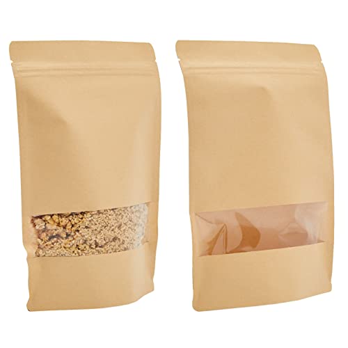 Kraft Stand Up Pouches, Clear Window Sealable Bags for Packaging (7x10 In, 120 Pack)
