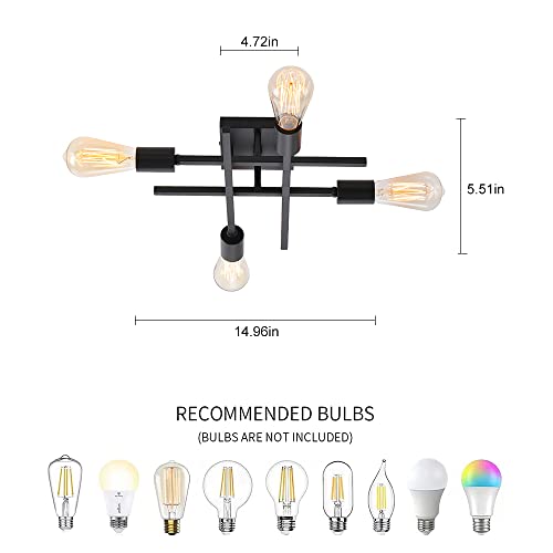 IHENGYANLT2 Pack Industrial 4-Light Semi Flush Mount Ceiling Light Fixture, Modern Sputnik Ceiling Lamp with E26 Base Farmhouse Chandelier Light Matte Black for Kitchen Bedroom Hallway. (2 Pack)