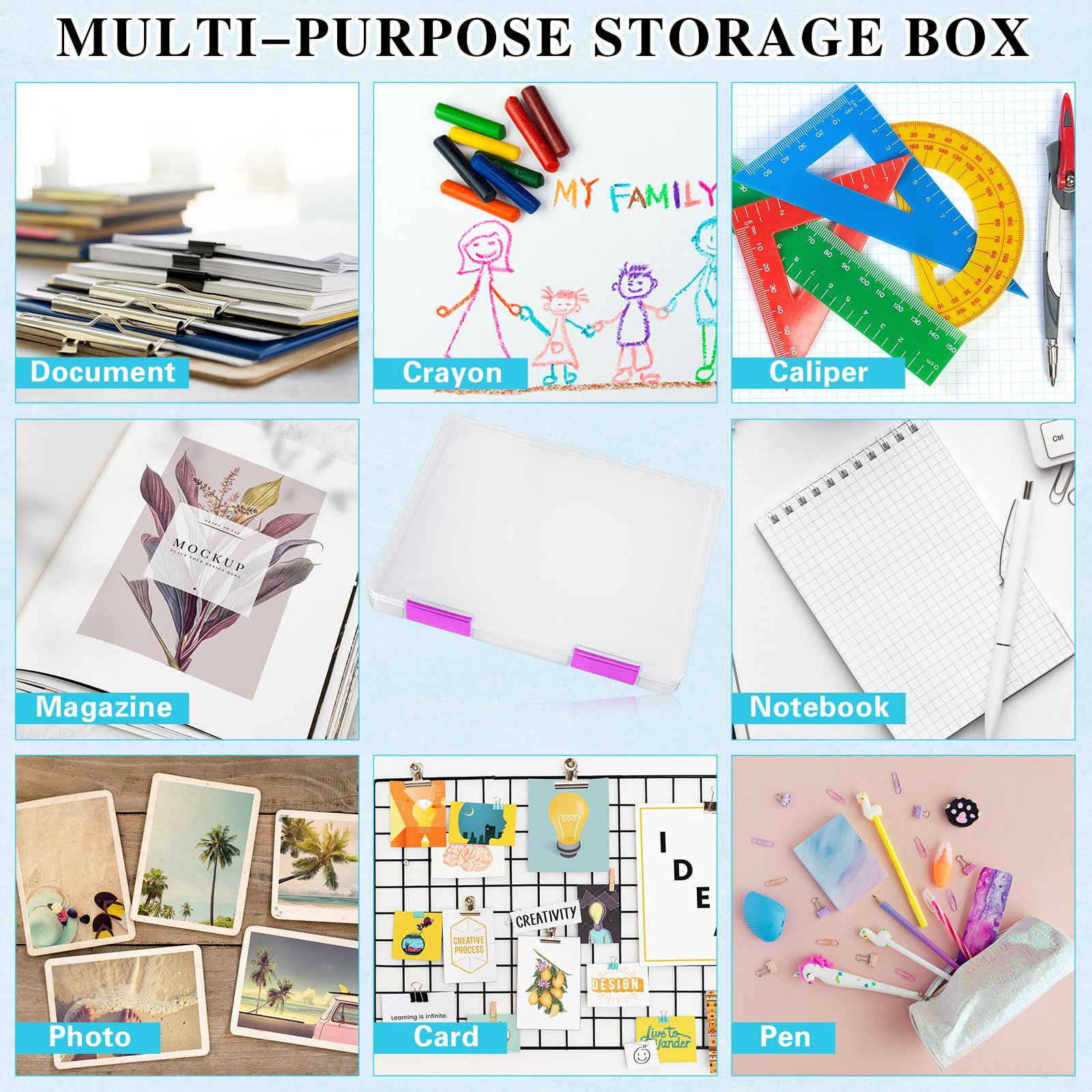 PerKoop 6 Pcs Clear A4 File Box Document Plastic Storage Box Paper Plastic Case Board Game Storage Containers Magazine Protector File Holder with Buckle (Colorful,12.4 x 9.84 x 1.18 Inches)