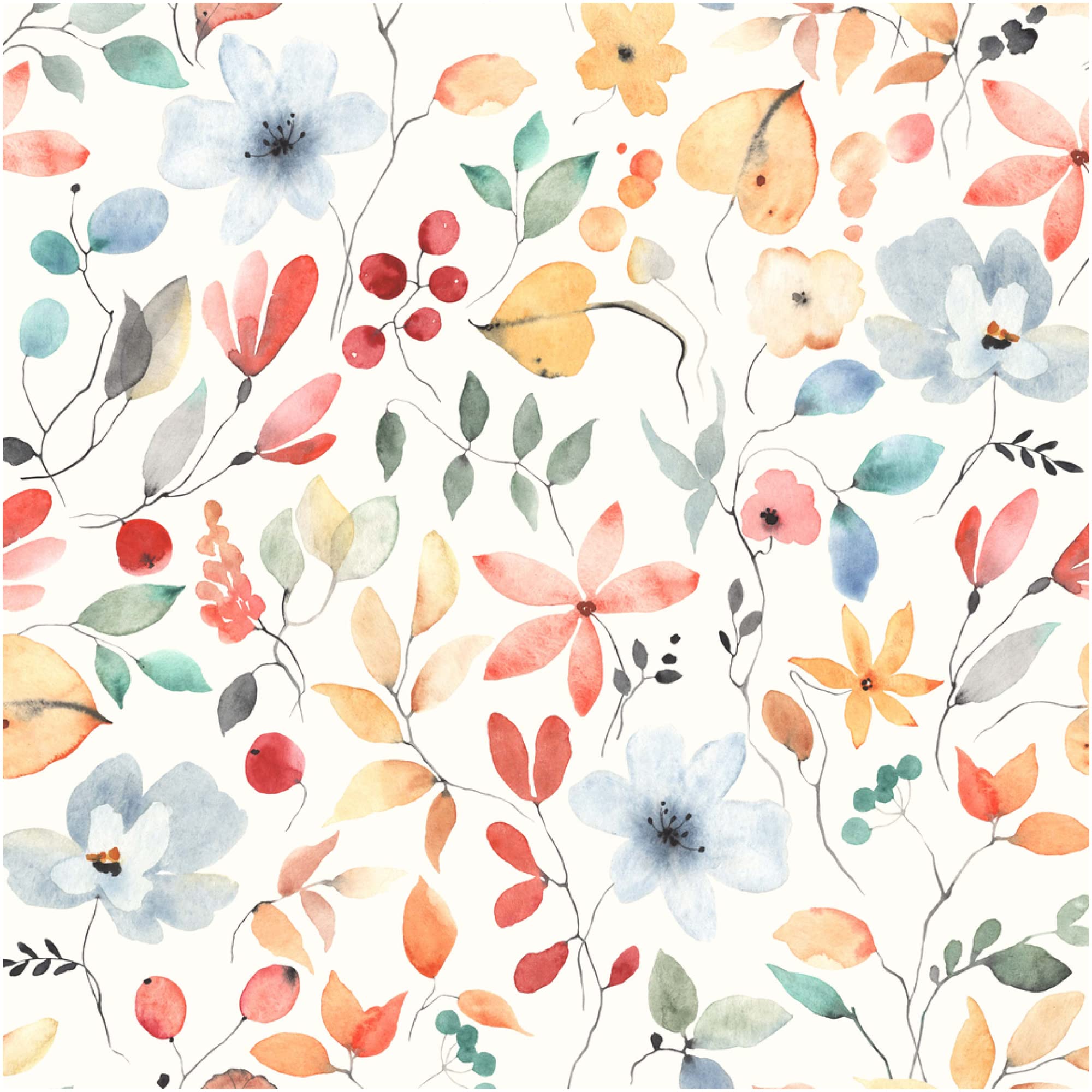 UniGoos Watercolor Blooming Botanical Flower Peel and Stick Wallpaper Colorful Floral Temporary Wall Paper Roll Modern Self Adhesive Contact Paper for Cabinet Living Room DIY Decor 17.7" x 118.1"