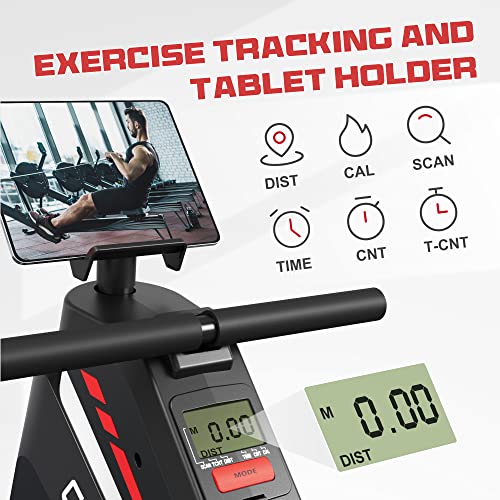 Caromix Rowing Machine Magnetic Row Machine Foldable Rower with 8 Level Adjustable Quiet Magnetic Resistance, Ergonomic Seat & LCD Monitor (Black)