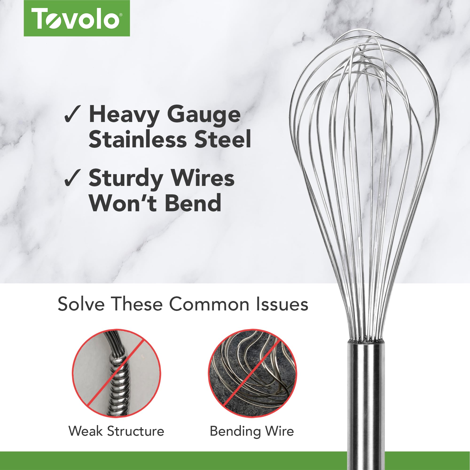 Stainless Steel Whip Whisk Set, 9" & 11" - Kitchen Balloon Whisks for Cooking, Blending, Mixing, Stirring, Whipping & Beating - Whisking Tool as Mixer, Frother & Stirrer - Dishwasher Safe - Set of 2