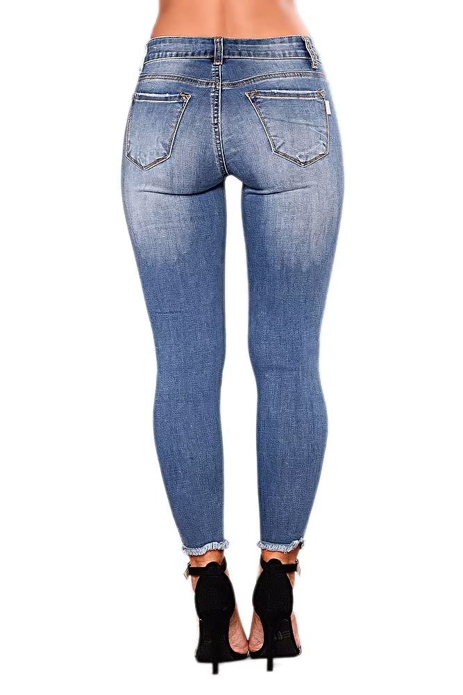 Flamingals Skinny Jeans for Women Mid Rise Stretchy Ripped Jeggings Distressed Sexy Curvy Trendy Denim Jeans Blue M