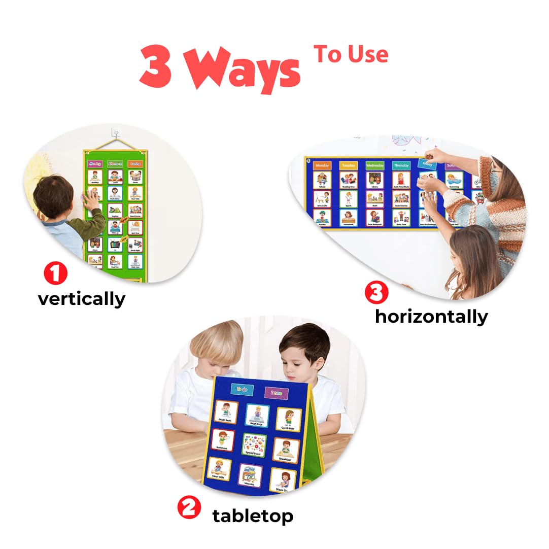Godery Large Visual Schedule for Kids Chore Reward Chart,Bedtime Routine Chart for Toddlers,Double Side Weekly Planner Board with 109 Cards for Home School Planner,Autism Learning Materials.