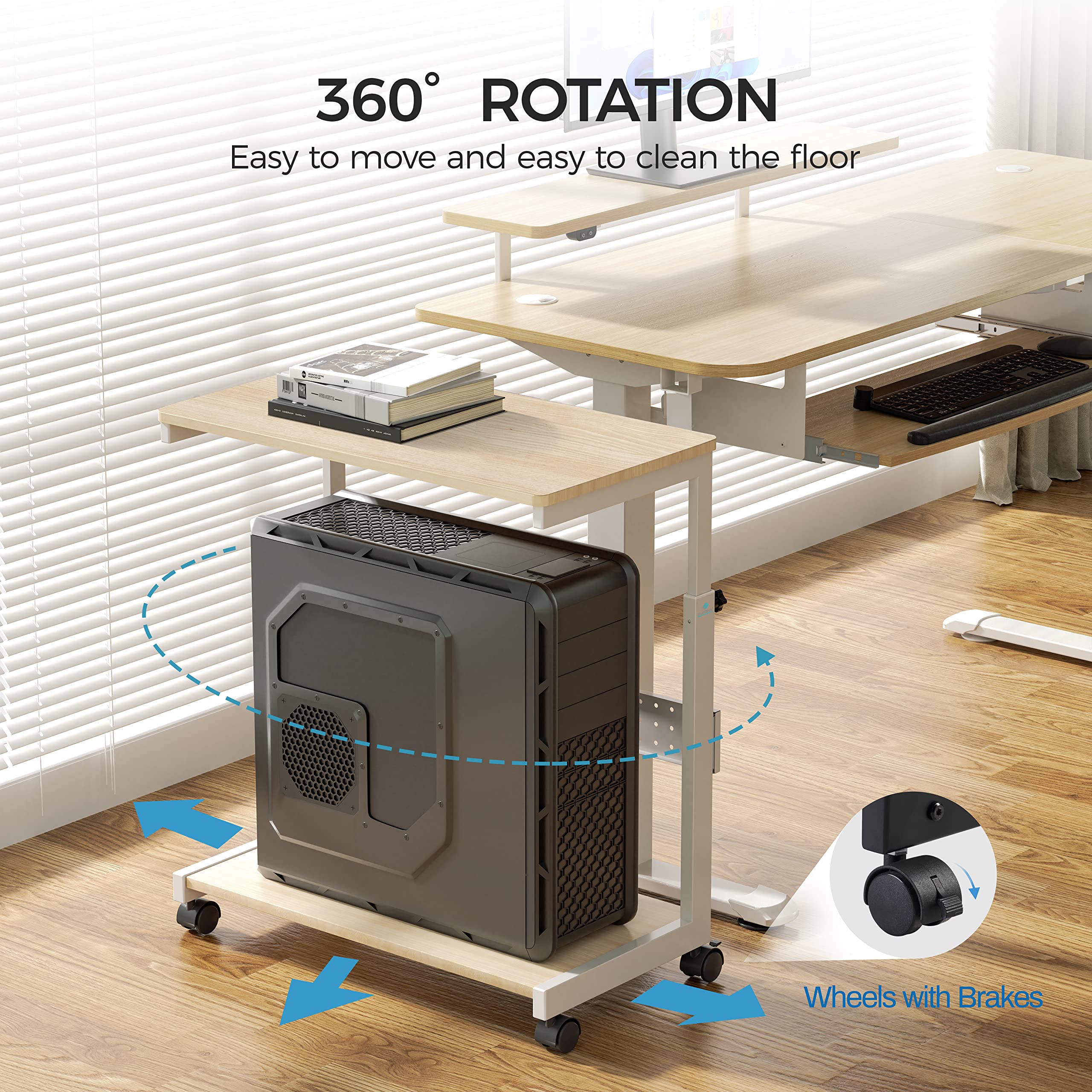 EUREKA ERGONOMIC Computer Tower Stand, Height Adjustable PC Stand,2-Tier ATX-Case CPU Holder Home Office Gaming Accessories with Rolling Wheels & Mouse Pad,Maple