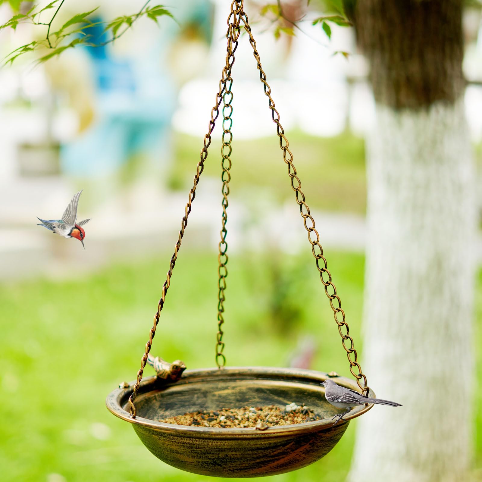 MNRYLKB Metal Hanging Bird Baths for Outdoors,Outdoor Bird Feeder,Backyard, Patio Garden Yard Decoration (Gold)