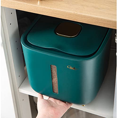 HOMHOLDON 22 Lbs Rice Dispenser, Large Sealed Grain Storage Container with Measuring Cup Food Dispenser Kitchen Organizer Storage bins for Rice,Beans,Grains,Cereal Dry Food,Pet Food(White&Gold)