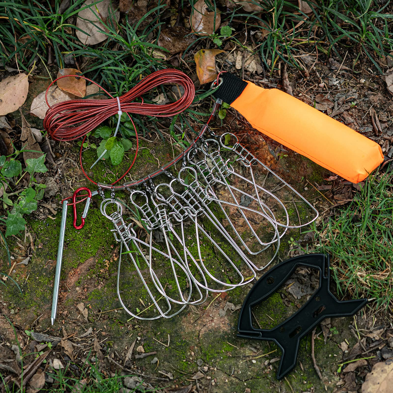 Goture Fishing Stringer Live Fish Lock, Stainless Steel Fish Stringer Clip, Big Fish Wire Rope Cable with Float and Plastic Handle, Fishing Holder Kit with High Strength 10 Snaps/Buckles