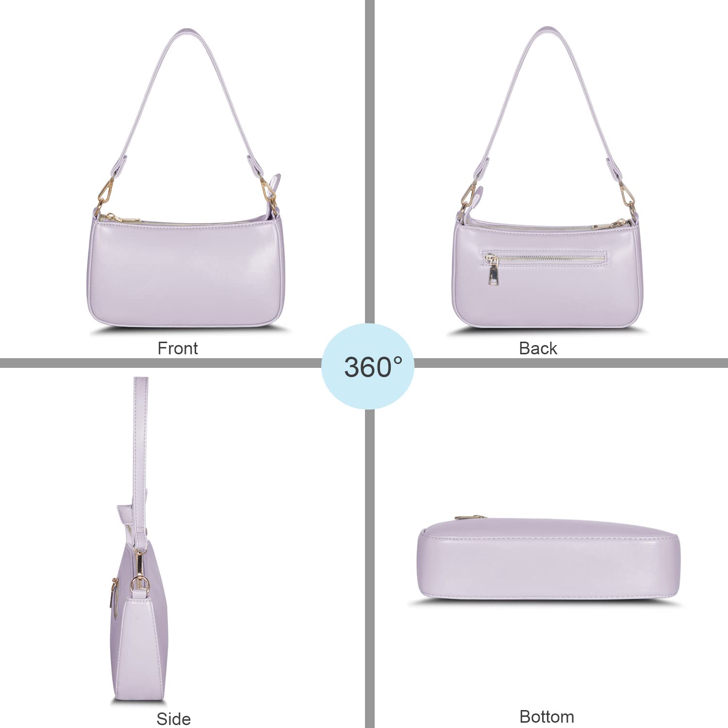 NIUEIMEE ZHOU Shoulder Bag for Women Retro Vegan Leather Classic Clutch Tote HandBags Purses with Zipper Closure (Purple)