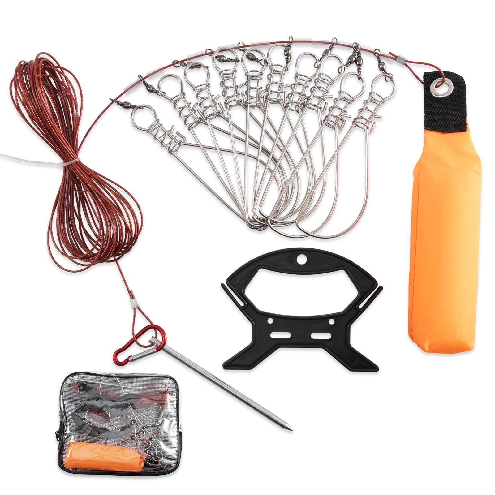 Goture Fishing Stringer Live Fish Lock, Stainless Steel Fish Stringer Clip, Big Fish Wire Rope Cable with Float and Plastic Handle, Fishing Holder Kit with High Strength 10 Snaps/Buckles