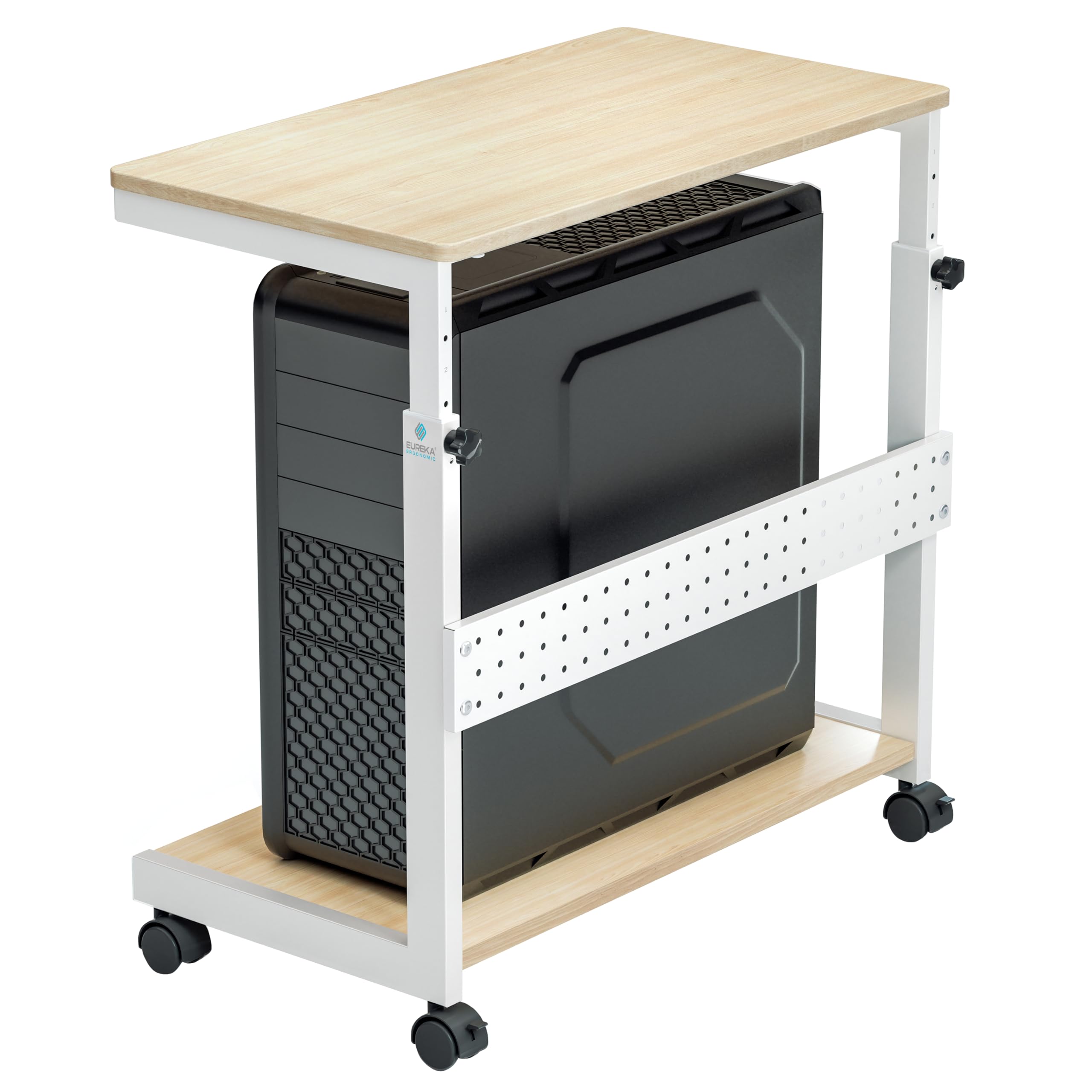EUREKA ERGONOMIC Computer Tower Stand, Height Adjustable PC Stand,2-Tier ATX-Case CPU Holder Home Office Gaming Accessories with Rolling Wheels & Mouse Pad,Maple