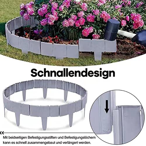20 Pcs Simulation Cobbled Stone Folding Plastic Garden Border Fence,Landscape Flower Bed Lawn Edging Landscape Gardening Accessories (Dark Grey)