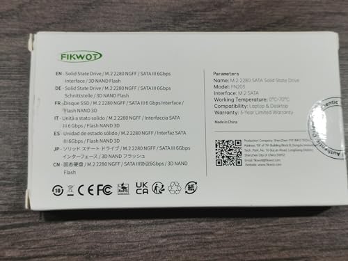 Fikwot FN203 M.2 SATA SSD - SLC Cache 3D NAND TLC SATA III 6Gb/s M.2 2280 NGFF Internal Solid State Drive, Up to 550MB/s, Compatible with Ultrabooks, Tablet Computers and Mini PCs (512GB)