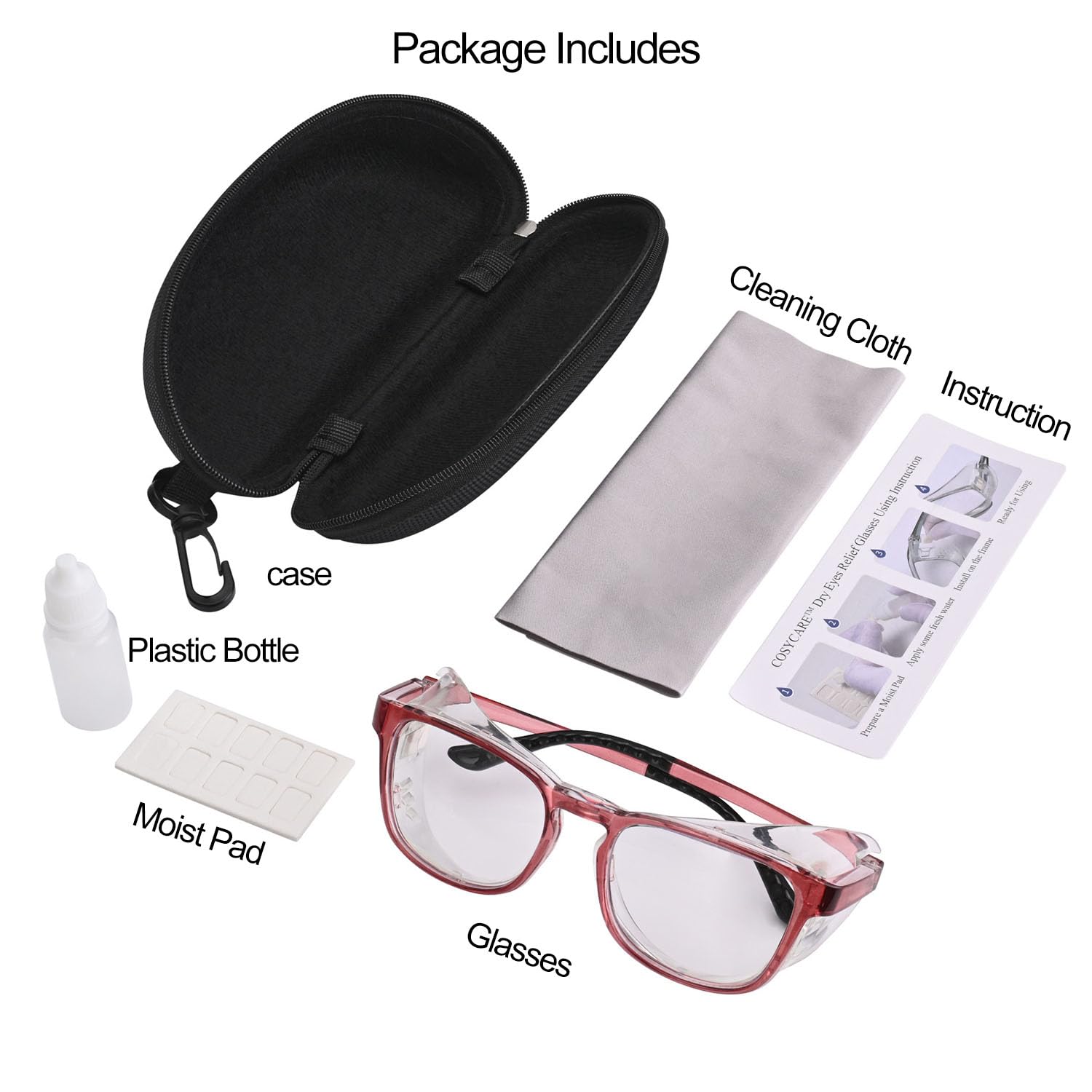 cosycare Hydrating Dry Eyes Glasses with Soft Silicone Moisture Chambers and Moisture Circulation Pad for Dry Eyes Symptoms (Dark)