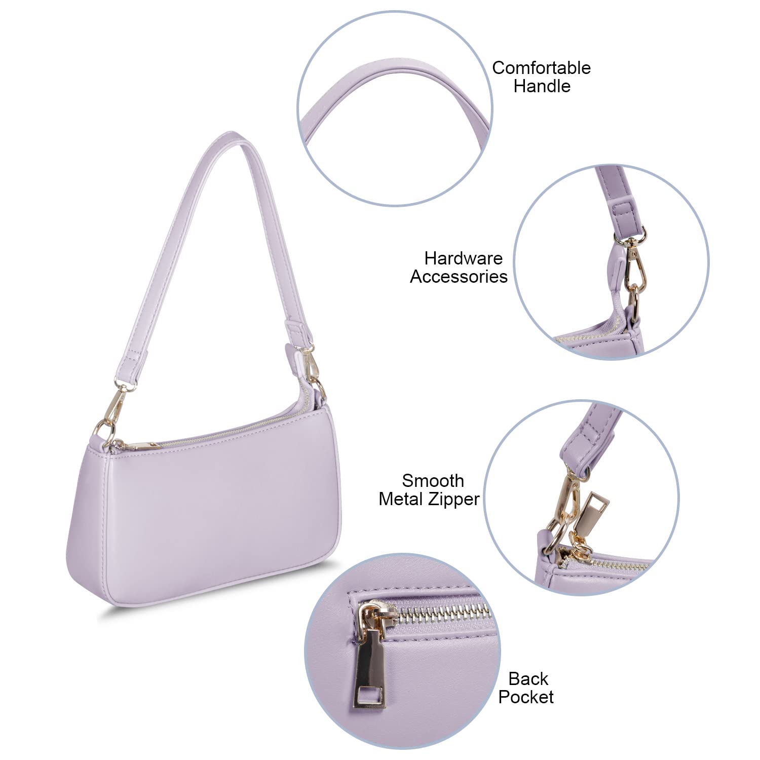 NIUEIMEE ZHOU Shoulder Bag for Women Retro Vegan Leather Classic Clutch Tote HandBags Purses with Zipper Closure (Purple)