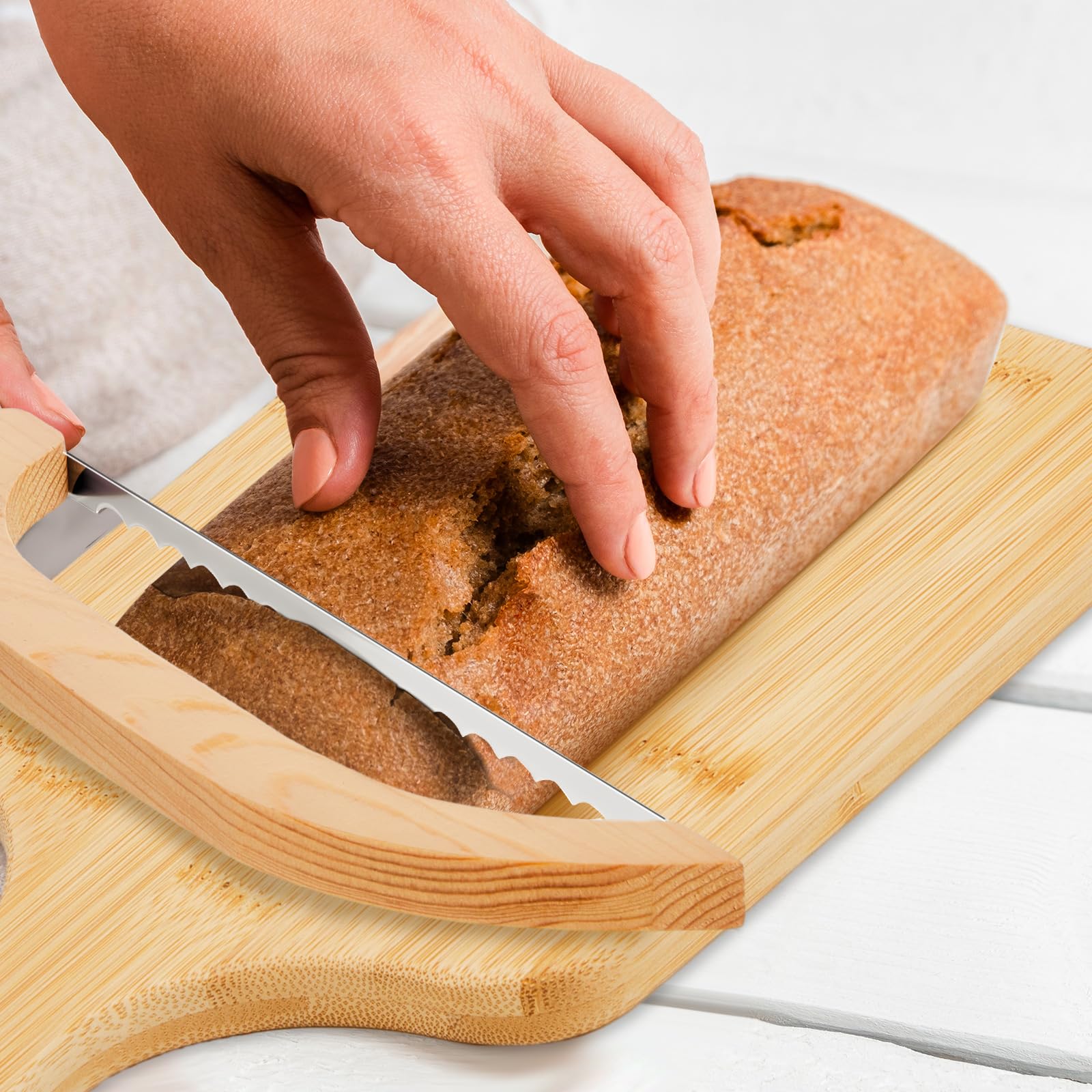 Dandat Wooden Bread Bow Knife 15.7 Inch Serrated Handle Bread Knife With Bread Board And 50 Pcs Paper Bakery Bags, Sourdough Cutter with Linen Storage for Homemade Bagels Kitchen Gift