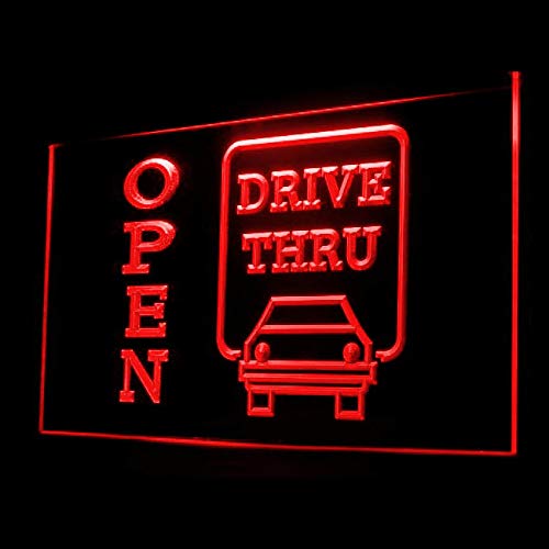 190014 Open Drive Thru Service Shop Store Display LED Light Neon Signs (12" X 8", Red)