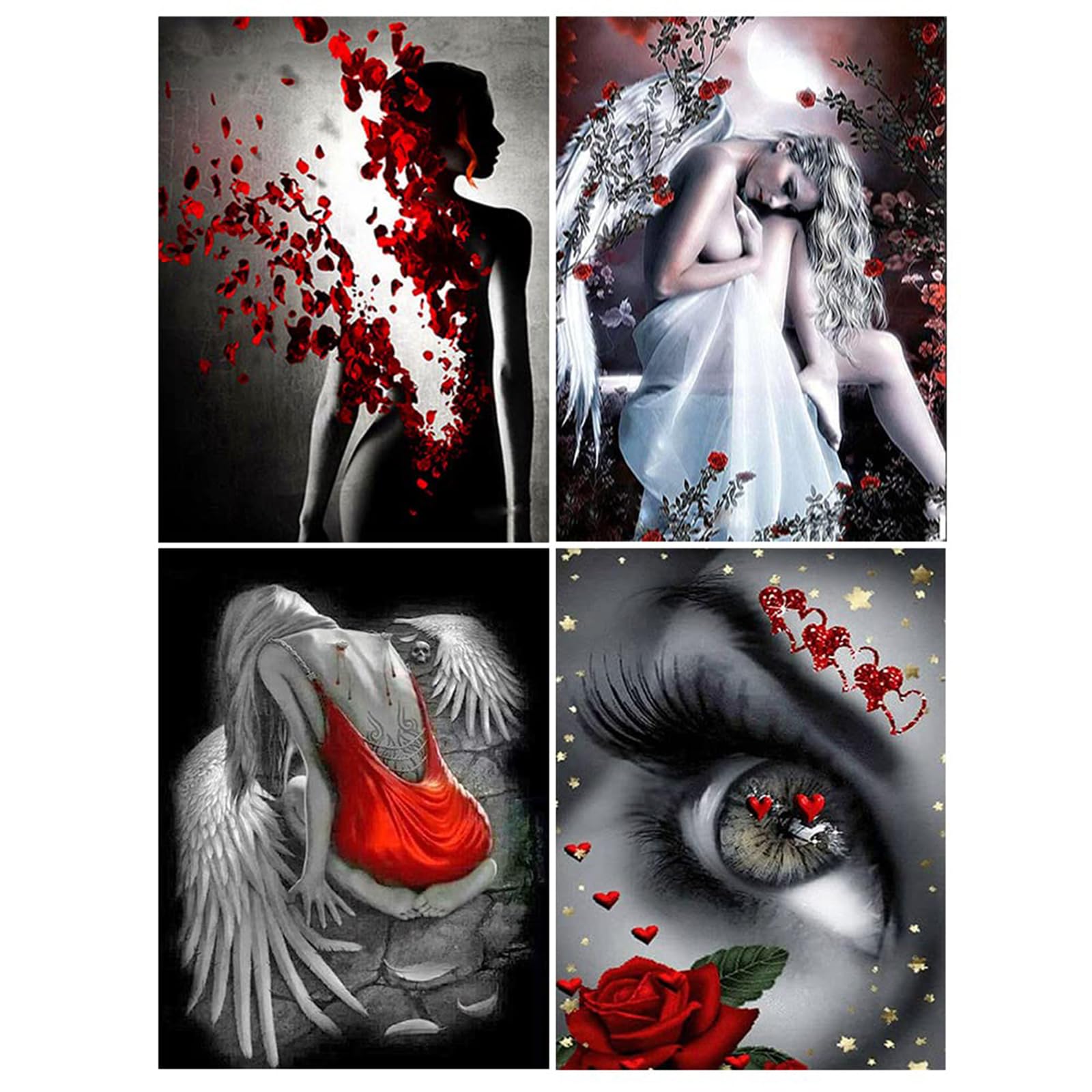 DCIDBEI Diamond Painting Kits 4 Pack 12x16inch Sexy Diamond Painting Angel Diamond Art Women Sexy Rose Diamond Painting for Adults Women Fairy Diamond Painting Art Sexey Woman Trippy Diamond Painting