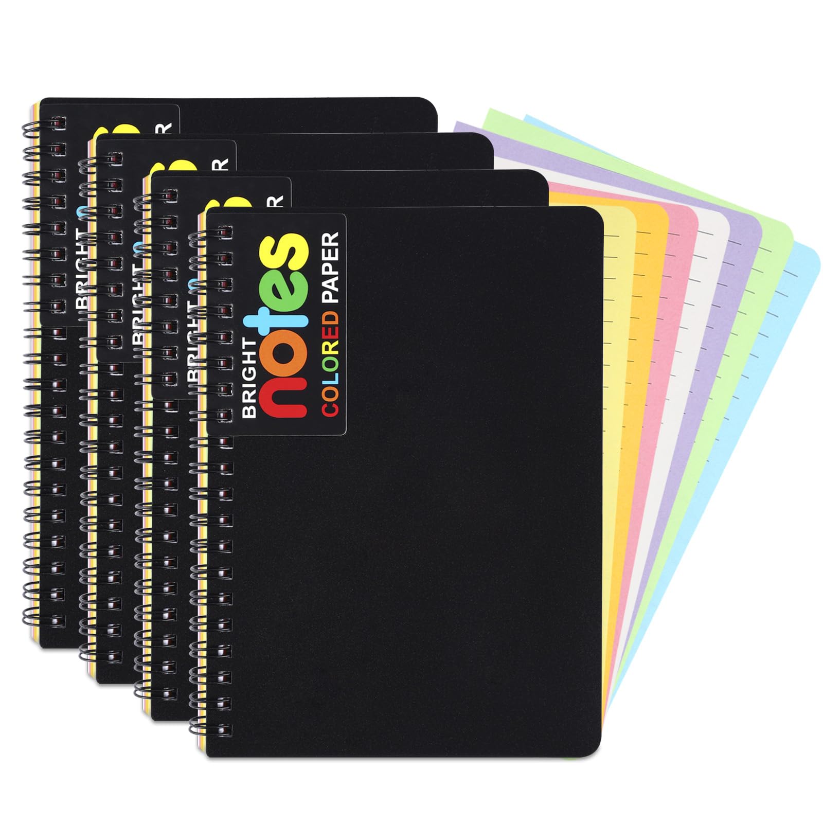EOOUT 4 Pack Spiral Notebook 5 x 7 Inches College Ruled Note Journals, Poly Cover 7 Bright Neon Colored Lined Paper Memo Pads 100 Sheets/200 Pages for School