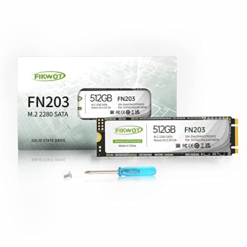 Fikwot FN203 M.2 SATA SSD - SLC Cache 3D NAND TLC SATA III 6Gb/s M.2 2280 NGFF Internal Solid State Drive, Up to 550MB/s, Compatible with Ultrabooks, Tablet Computers and Mini PCs (512GB)