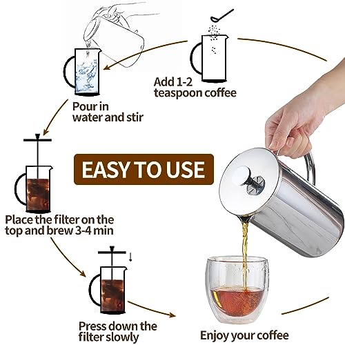 FJISEFEJ French press Coffee Maker Heat Resistant Durable Borosilicate Sliver Glass 12oz