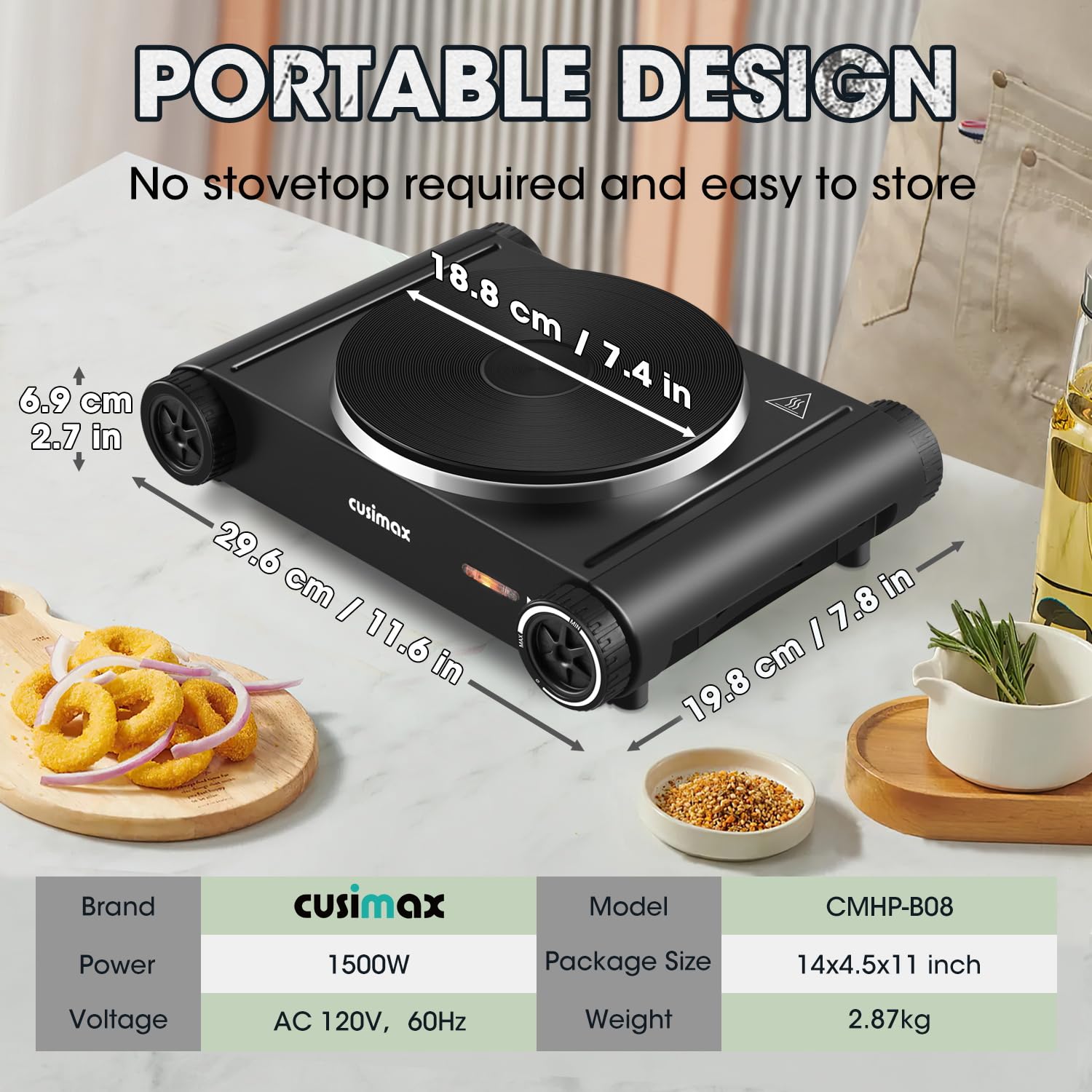 CUSIMAX Hot Plate,1500W Electric Portable Cast Iron Stove with Temperature Controls,Hot Plates for Cooking,Compatible for All Cookwares,Concealed Handle,Easy to Clean