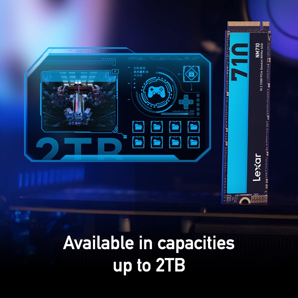 Lexar 1TB NM710 SSD PCIe Gen4 NVMe M.2 2280 Internal Solid State Drive, Up to 5000/4500 MB/s Read/Write (LNM710X001T-RNNNU)